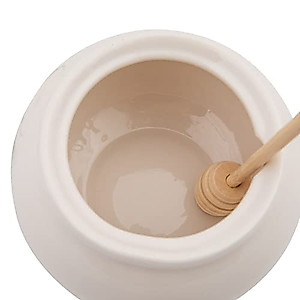 Creative Co-Op White Stoneware Honey Pot with Lid & Wood Honey Dipper (Set of 2 Pieces)