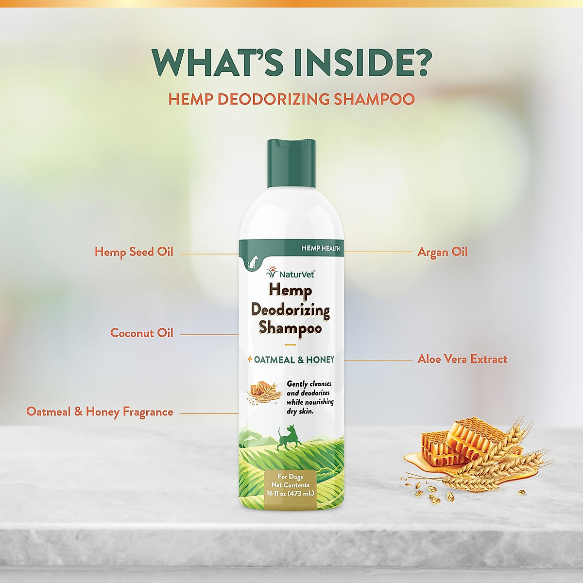 NaturVet – Hemp Deodorizing Shampoo for Dogs - Plus Oatmeal & Honey – 16 oz – Gently Cleanses & Deodorizes Skin & Coat – Enhanced with Hemp Seed Oil, Coconut Oil & Aloe Vera Extract