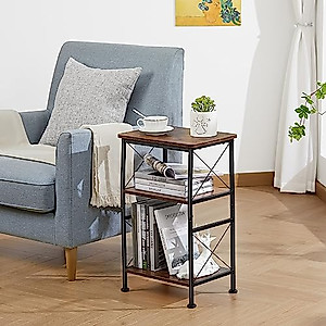 ruboka 3-Tier Small End Table, Small Side Table with Storage Shelf, Small Bookshelf with Metal Frame for Small Spaces, Nightstand, Bookcase, Display Rack for Bedroom, Living Room.