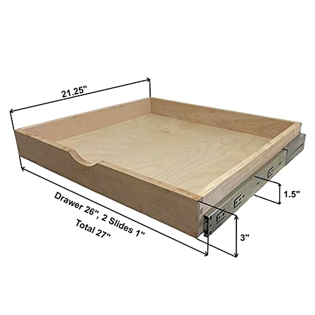 COUVER 27 inch DIY Non-Assembled Birch Wood | Cabinet Pull-Out Shelf | Slide Out Drawer Box | Pull-Out Tray | Slide-Out Organizer | Non Soft-Close Slide Rail