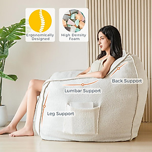 MAXYOYO Giant Bean Bag Chair for Adults, Stuffed Living Room Bean Bag Chair with Armrest, Large Fluffy Bean Bag Sofa with Filler, Accent Chair Sofa Floor Chair with Pocket for Dorm Reading, Beige