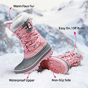 DREAM PAIRS Boys Girls Snow Boots Water-Resistant Outdoor Warm Cozy Anti-Slip Mid Calf Faux Fur Lining Insulated Winter Shoes for Little/Big Kids,Size 1 Little Kid,Pink,KRIVER-1