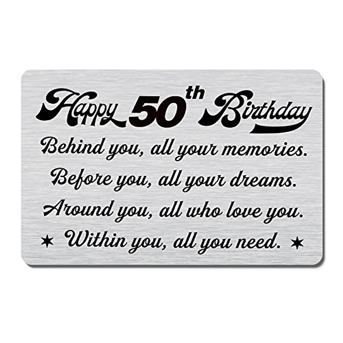 VWALK Happy 50th Birthday Engraved Stainless Steel Message Wallet Card Inserts Customized for Dad,Mom,friends,sister,brother.