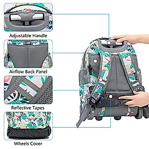 NEW TILAMI Rolling Backpack for Kids, 16 Inch Wheeled Laptop Backpack for Boys Girls School Travel Trip Bag, Flamingo