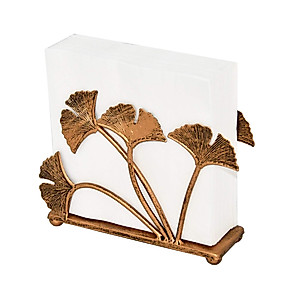 OwlGift Modern Ginkgo Leaves Design Napkin Holder for Tables, Metal Paper Napkin Storage for Kitchen, Stylish Paper Towel Dispenser, Mail Letter Sorter Rack, Document File Organizer – Bronze