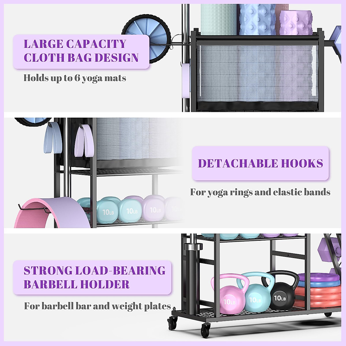 Mythinglogic Dumbbell Rack for Home Gym, Weight Rack for Dumbbells Hold up to 420 Pounds, Multifunctional Yoga Mat Holder for Barbell plates and Kettlebells, Home Gym Storage Rack Made of Steel