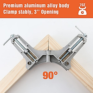 PONY 2-Piece 90 Degree Corner Clamp Set, Featured with 3’’ Maximum Opening, 200 lbs Clamping Force & 1/2’’ Clamping Height, Aluminum Alloy Body, Adjustable Right Angle Clamps for Multiple Projects