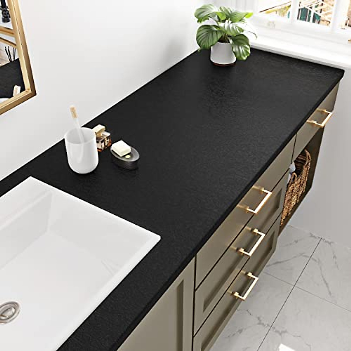 Wallercity Silk Black Contact Paper for Countertops 17.5''x118'' Self Adhesive Removable Contact Paper for Cabinets and Drawers Textured Peel and Stick Wallpaper Waterproof Vinyl Wall Stickers