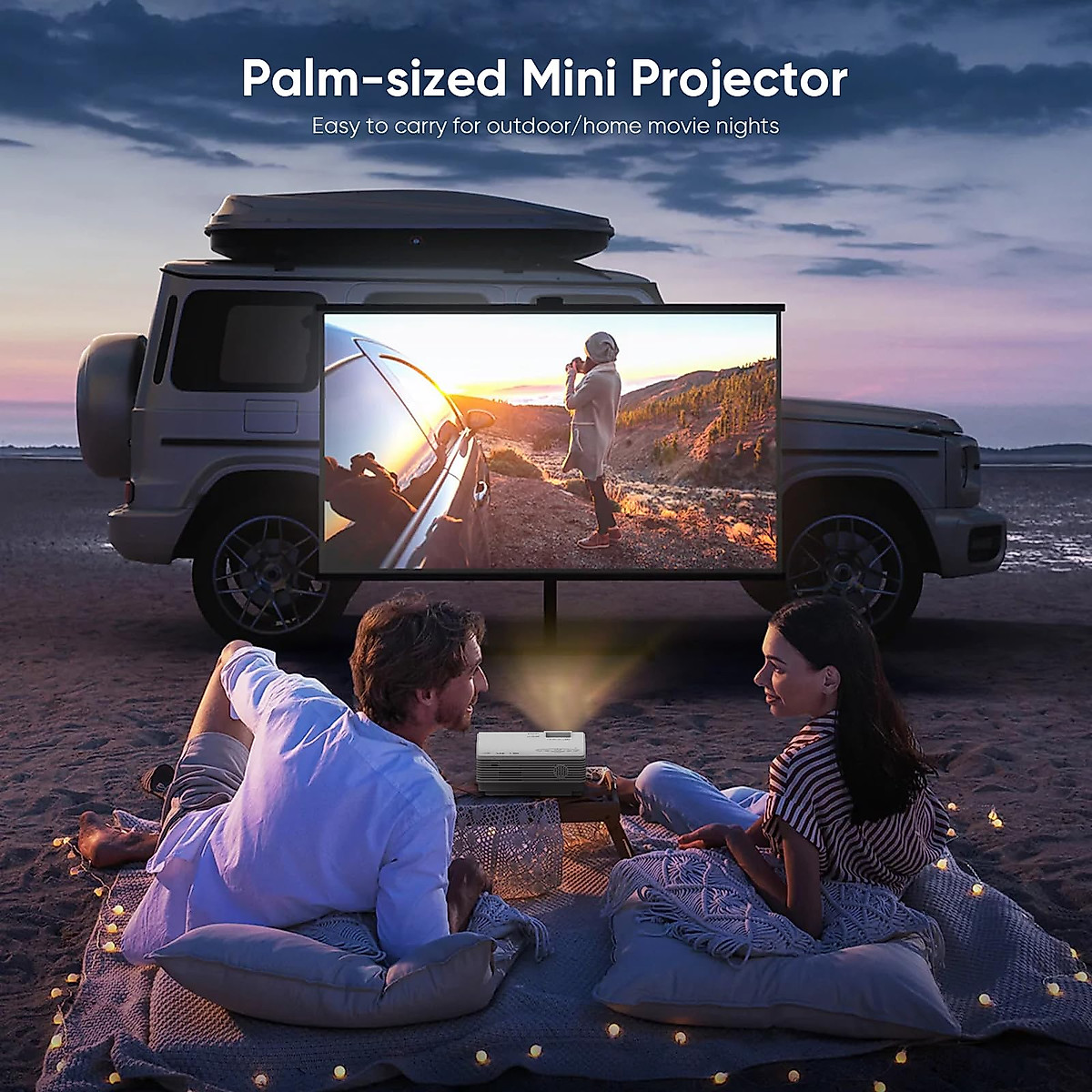 Projector with WiFi, 2023 Upgrade 8500L [100" Projector Screen Included] Projector for Outdoor Movies, Supports 1080P Synchronize Smartphone Screen by WiFi/USB Cable for Home Entertainment