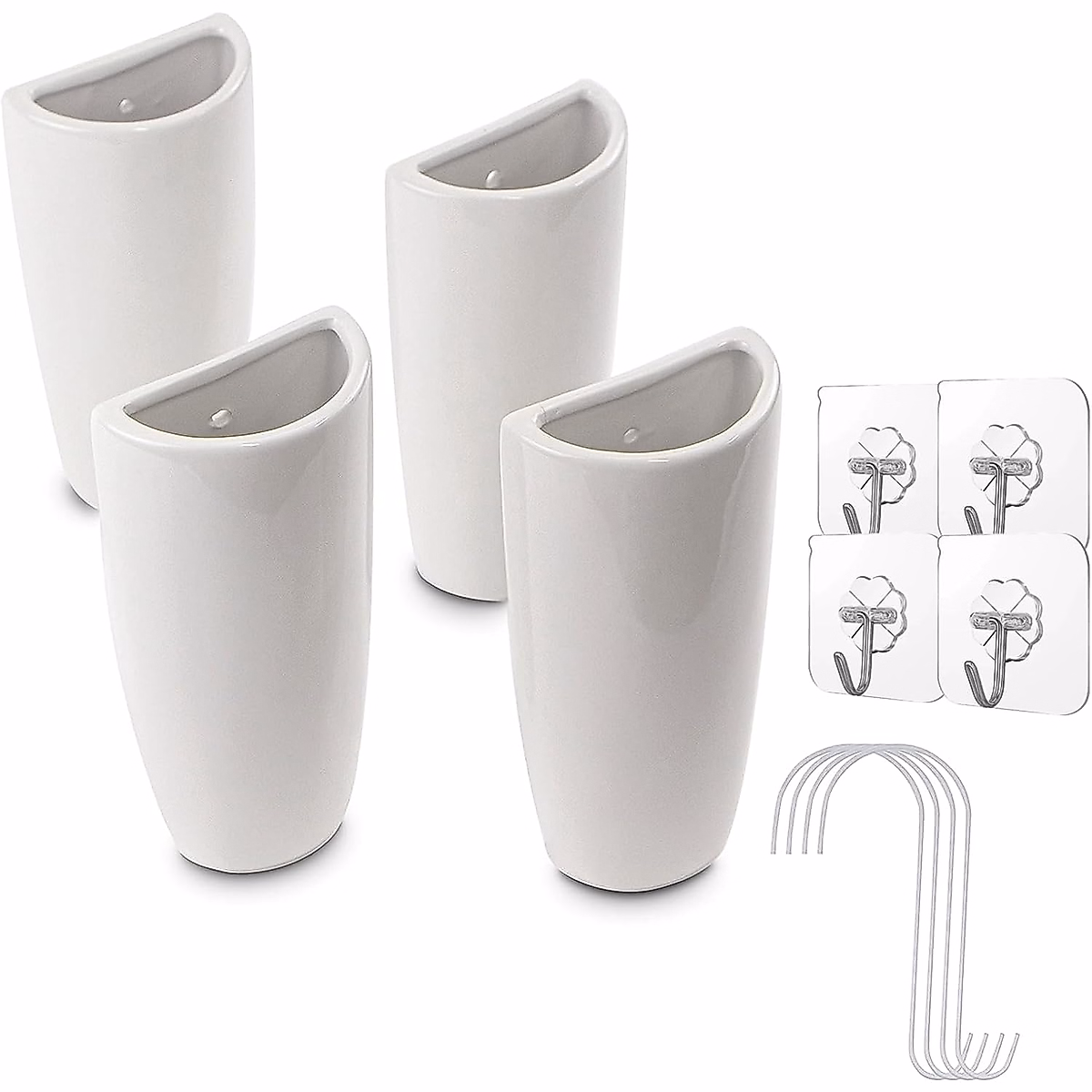 4 Pieces White Ceramic Radiator Hanging Humidifier Set，Controls Dry Air Moisture Humidity with Free Hanging S Hooks，Eco Friendly No Electricity Required, Easy to Clean (Ceramic White)