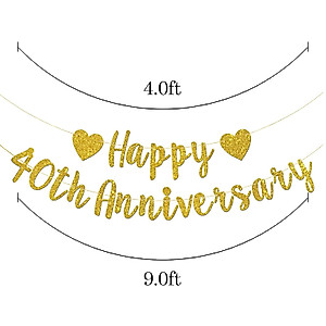 Talorine Happy 40th Anniversary Banner, 40th Wedding Anniversary, 40th Birthday, 40 Years Loved Party Decorations (Gold Glitter)