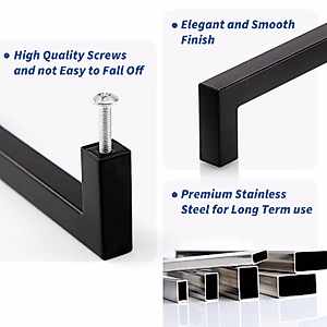 IronFun 6-Pack|12-3/5 Inch Black Cabinet Pulls Handles for Kitchen Extra Long, Dresser Drawer Pulls Handles Modern Euro Style，Square Stainless Steel T Bar Pulls Knobs 12.6 in