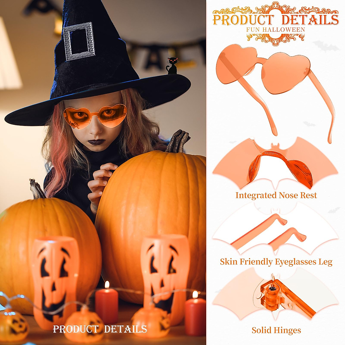 RTBOFY 12 Pack Heart Sunglasses for Women Bulk Fun Party Favor Valentines Day Rimless Shaped Glasses with Candy Color