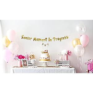 Senior Moment in Progress Gold Glitter Banner - Funny Birthday and Retirement Party Supplies, Ideas, Gifts and Decorations