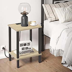 TUTOTAK End Table with Charging Station, Set of 2, Side Table with USB Ports and Outlets, Nightstand, 2-Tier Storage Shelf, Sofa Table for Small Space, Living Room, Bed Room TB01BO041