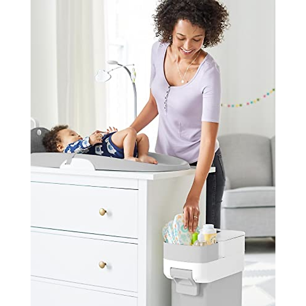 Skip Hop Diaper Pail with Dual Air-Lock, Universal Refill Bags, White