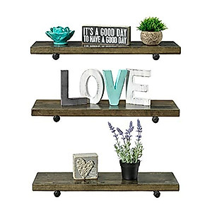 Mark One Home Goods 3 Tier Wood Shelves with Black Pipe Brackets (Walnut, 3 Tier)