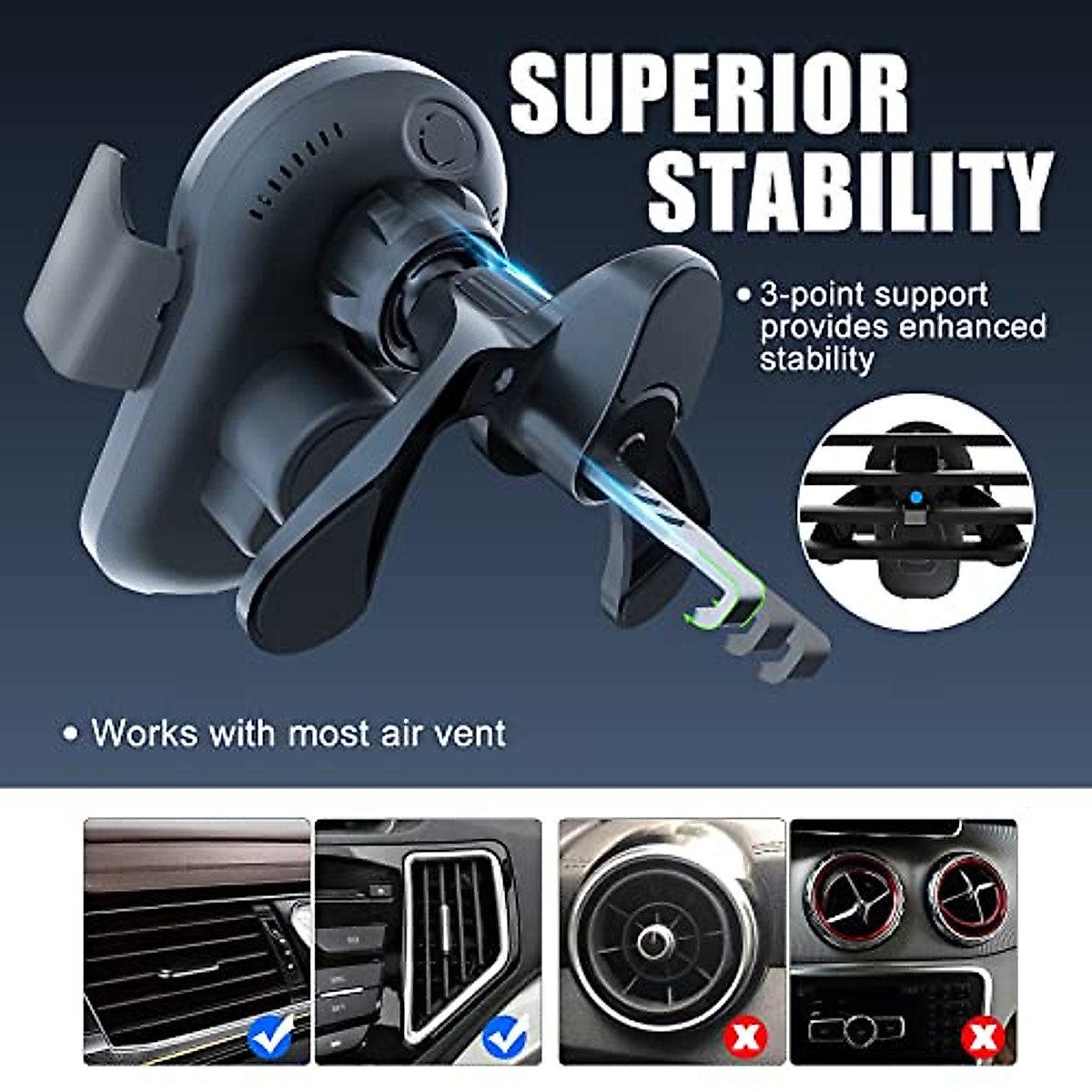 Mag-Safe Wireless Car Charger,Englear Magnetic 15W Fast Charging Car Charger Phone Holder, Auto-Clamping Air Vent Car Phone Holder for iPhone 14/13/12,13/12 Mini,14/13/12 pro,14/13/12 pro max,14 Plus