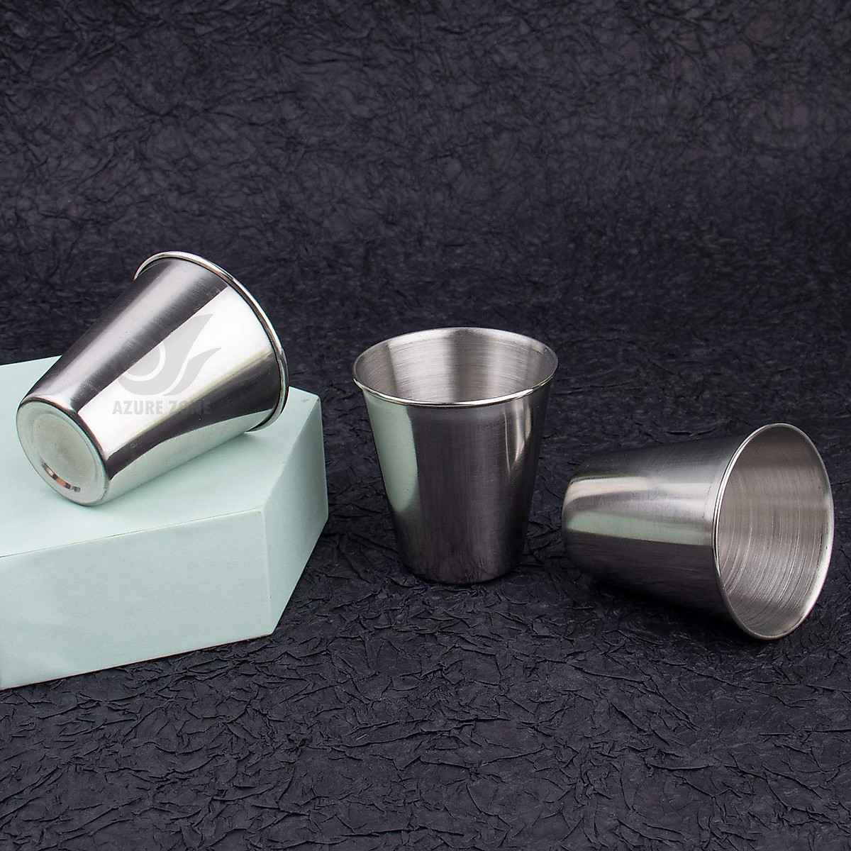 Azure Zone, 6 Pack Stainless Steel Shot Cups Metal Espresso Glass Barware Drinking Tumbler Vessel for Cocktail Beer Whiskey Water Bar Home Restaurant Tequila Liquor Party Silver 2 Ounce