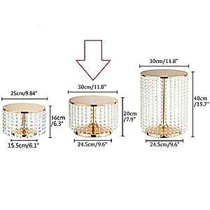 8 Inch Tall Wedding Gold Cake Stand - 12" Dia Round Base Cake Serving Stand with Crystal Chandelier, Dessert Cupcake Pastry Candy Display Plate for Weddings, Birthdays and Special Occasions