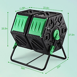 Compost Tumbler Dual Chamber, Rotating Composter Tumblers, 2x18.5 Gallon Composting Bin Outdoor, Waste Food Reuse, Heavy Duty for Garden Patio Easy Turning