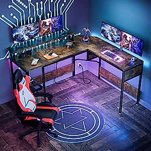 Computer Desk with Power Outlet and Lift Top, 55" L Shaped Gaming Desk, DORPU Corner Desk with Monitor Shelf and USB Port, L Shape Standing Desk Adjustable Sit to Stand Desk with Shelves, Rustic Brown