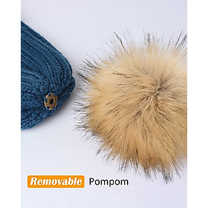 FURTALK Womens Beanie Satin Lined Knitted Beanie with Pom Winter Hats for Women (Blue)