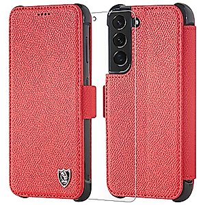 PYTWOPY Wallet Case for Galaxy S22+ Plus 5G [Credit Card Holder],[RFID Blocking],Shockproof Leather Flip Phone Case with Screen Protector Film Magnetic Clasp Kickstand Protective Cover,Red