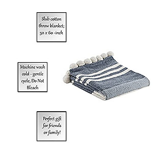 Santa Barbara Design Studio Pure Design Slub Cotton Pom Pom Throw Blanket, 50 x 60, Stripe