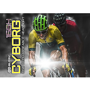 BLITZU Cyborg 168H Bike Headlight and 168T 120T Bicycle Taillight Bundle. Bike Lights Front and Back for Night Riding. Best Bike Accessories for Adult Bikes.