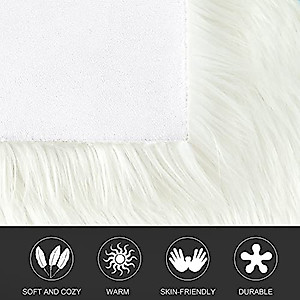YJ.GWL White Faux Fur Rug for Bedroom, Luxury Fluffy Sheepskin Rugs Bedside Rug 2 x 3 Feet, Furry Carpet Small Shag Bedroom Rug, Soft Throw Rugs for Living Room, Kids Boys Girls Room Decor
