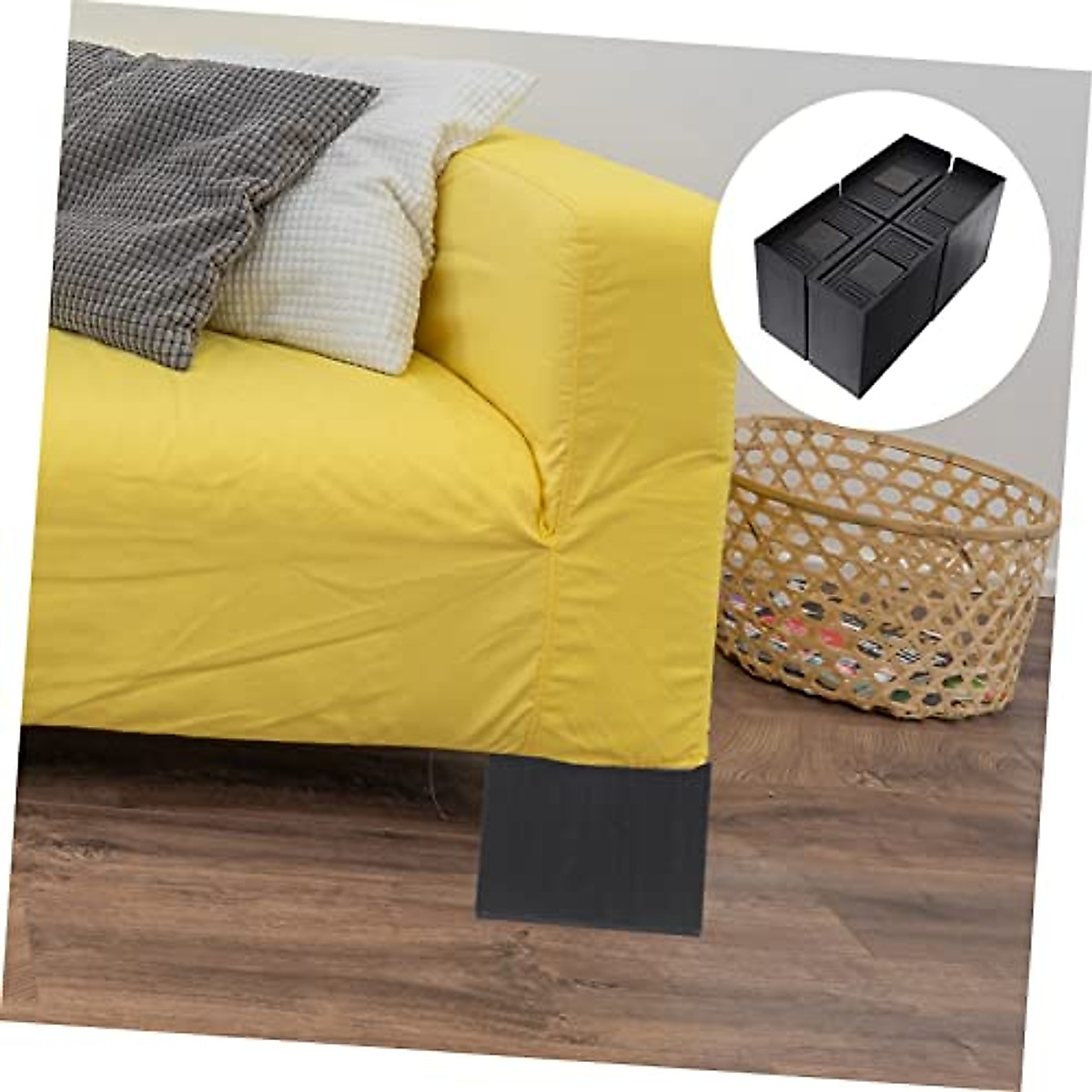 Veemoon 4pcs Heightening Pads Heavy Duty Bed Frame Vintage Couch Heavy Duty Desk Furniture Pad Bed Risers 8 Inch Heavy Duty Chair Legs Couch Risers Furniture Risers Bed Lift Black Sofa