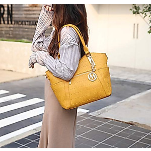 MKF Shoulder Bag for Women: PU Leather Tote Satchel Handbag – Crossbody Top-Handle Purse, Ladies Fashion Pocketbook Mustard