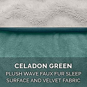 Furhaven Cooling Gel Dog Bed for Large Dogs w/ Removable Bolsters & Washable Cover, For Dogs Up to 95 lbs - Plush & Velvet Waves Perfect Comfort Sofa - Celadon Green, Jumbo/XL, 40.0" x 32.0"x 9.5"
