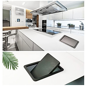 Round Rectangle Flush Flip-top Swing Cover Lid Trash Waste Chute Kitchen Bath Benchtop Countertop Grommet Matte Black (R205)