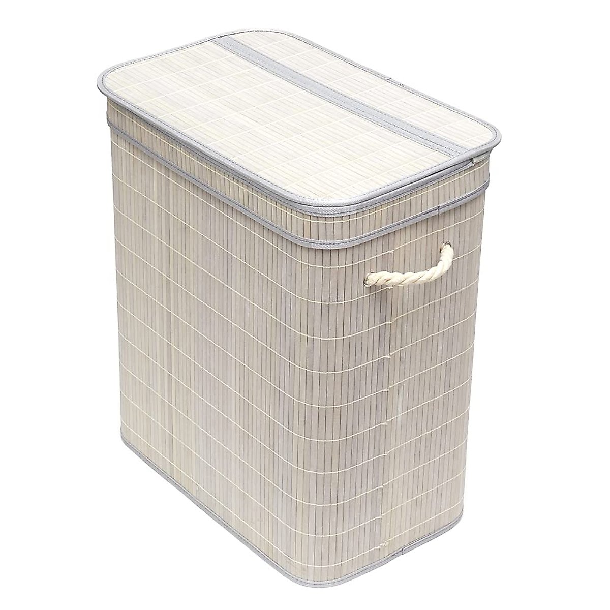 Home Basics 2 Compartment Foldable Rectangle Bamboo Hamper with Liner (Grey)