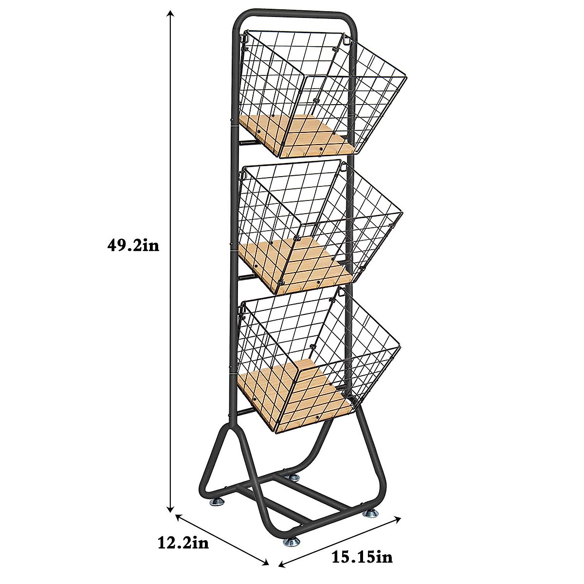 X-cosrack 3-Tier-fruit-Wire-Market-Basket-Stand Kitchen Snack Vegetable Metal baskets Storage Tiered Wire Basket Organizer Free-Standing for Fruit Vegetable Storage Pantry Bathroom (Bamboo)
