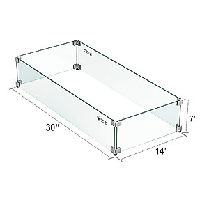 Skyflame 24 by 8 Inch Rectangular Stainless Steel Drop-in Fire Pit Pan and Burner with Burner Cove, Include Fire Pit Glass Wind Guard