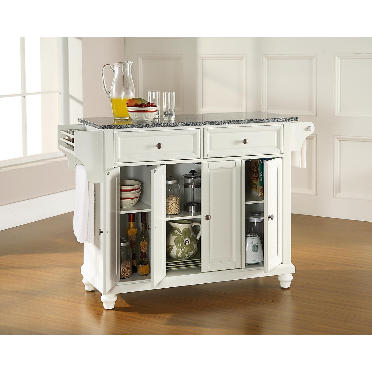 Crosley Furniture KF30003DWH Cambridge Kitchen Island with Solid Grey Granite Top, 52", White