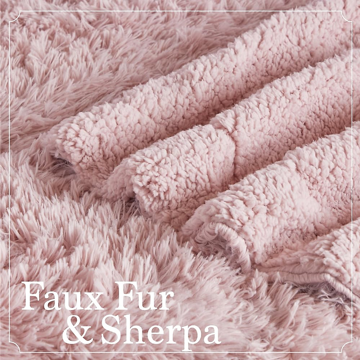 The Connecticut Home Co Bedding Blanket, King 108x90, Soft Plush Shag and Sherpa, Warm Throws for Bed, Gift for Women, Bedroom Luxury Home Decor Accent Blankets for Couch Sofa Chair, Dusty Rose