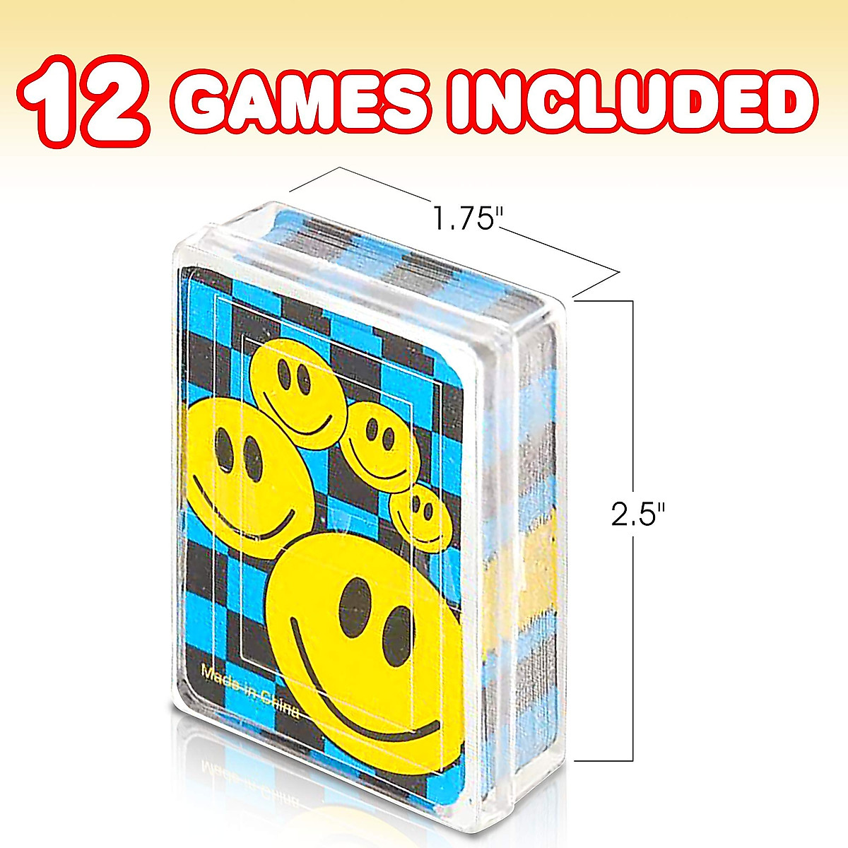 Gamie Mini Smile Playing Cards Deck - Pack of 12-2.5 Inches Tall - Blue Checkerboard Background - Poker-Casino Cards - Carnival Prize, Party Favor and Gift Idea for Kids Ages 3+