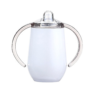 Stainless Steel Straw Sippy Cup with Handles & Silicone Lids,10 oz BPA Free Double Wall Vacuum Insulated Sippy Cup Mug Tumbler Toddler Straw Cups for boys and girls Non-Spill Sippy Cups (White)