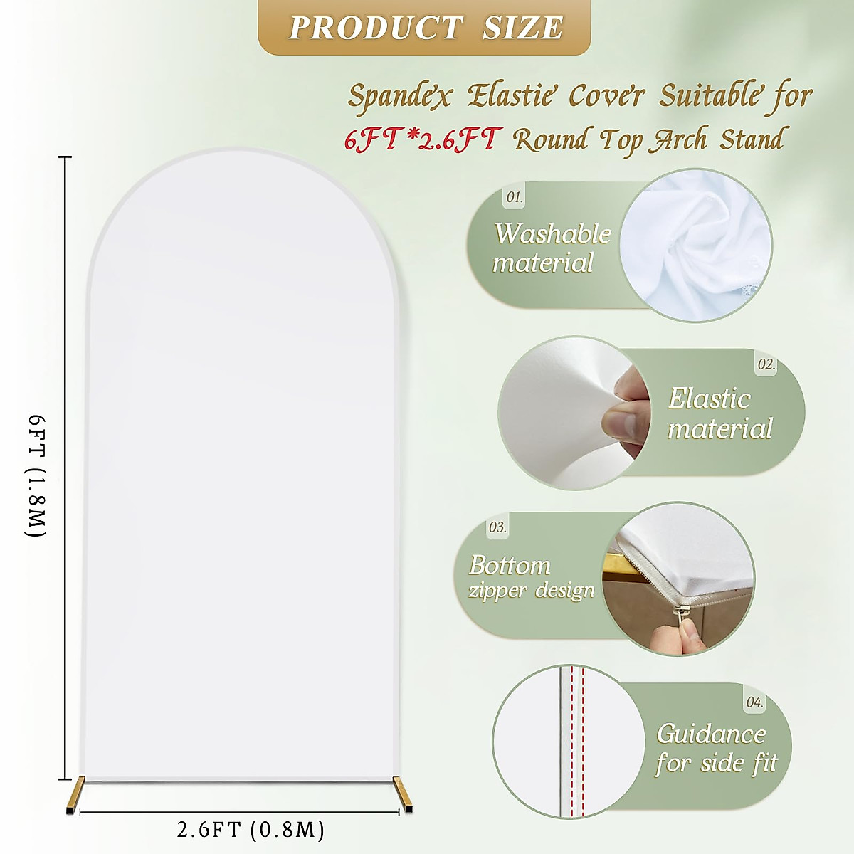 ZpigToor Spandex Fitted Arch Backdrop Cover Chiara Backdrop Cover,2-Sided Wedding Arch Cover for Wedding Ceremony Birthday Party Baby Shower Banquet Decoration (2.6 x 6 ft, White)(Frame Not Included)