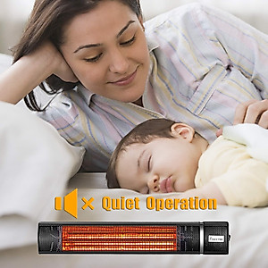 Wall-Mounted Patio Heater for Outdoor Use Electric Infrared Heaters 1500w with 3 Level ,Waterproof Space Patio Heaters, Remote Control, Black