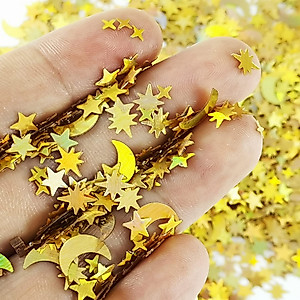 Hrovsur Table Confetti for Party - Star Moon Confetti Iridescent Metallic Glitter Foil Confetti for Birthday Anniversary Wedding Graduation Party Bachelorette Party Baptismal Party DIY (Gold)