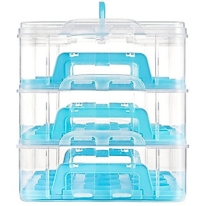 VonShef Snap and Stack Blue 3 Tier Cupcake Holder & Cake Carrier Container - Store up to 36 Cupcakes or 3 Large Cakes