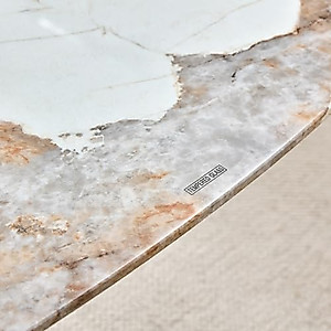 FURNITO 71" Glass Dining Table for 6-8, Faux Marble Glass White Desktop 0.39" and Sliver Metal Legs, Ideal for Living Room and Dining Room (1 Table (White))