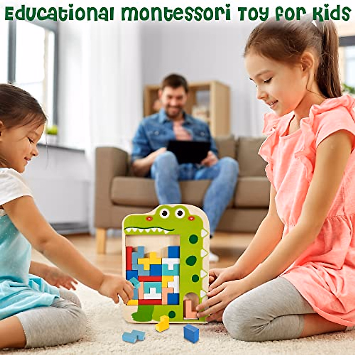 Wooden Blocks Puzzle Brain Teasers Toy Tangram Jigsaw for Kids 3D Russian Blocks Montessori STEM Educational Toy Pattern Blocks Gift for 3 4 5 6 7 Year Old Boys Girls