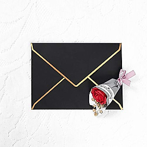 50 Pack A7 Envelopes 5 x 7 Card Envelopes Self-Adhesive V Flap Envelopes with Gold Border for Office, Wedding Gift Cards, Invitations, Graduation, Baby Shower, Parties (Black)