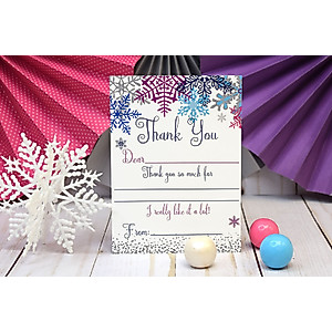 Winter Snowflake Birthday Thank You Notes, Ten 4" x 5.5" Fill In The Blank Cards with 10 White Envelopes by AmandaCreation
